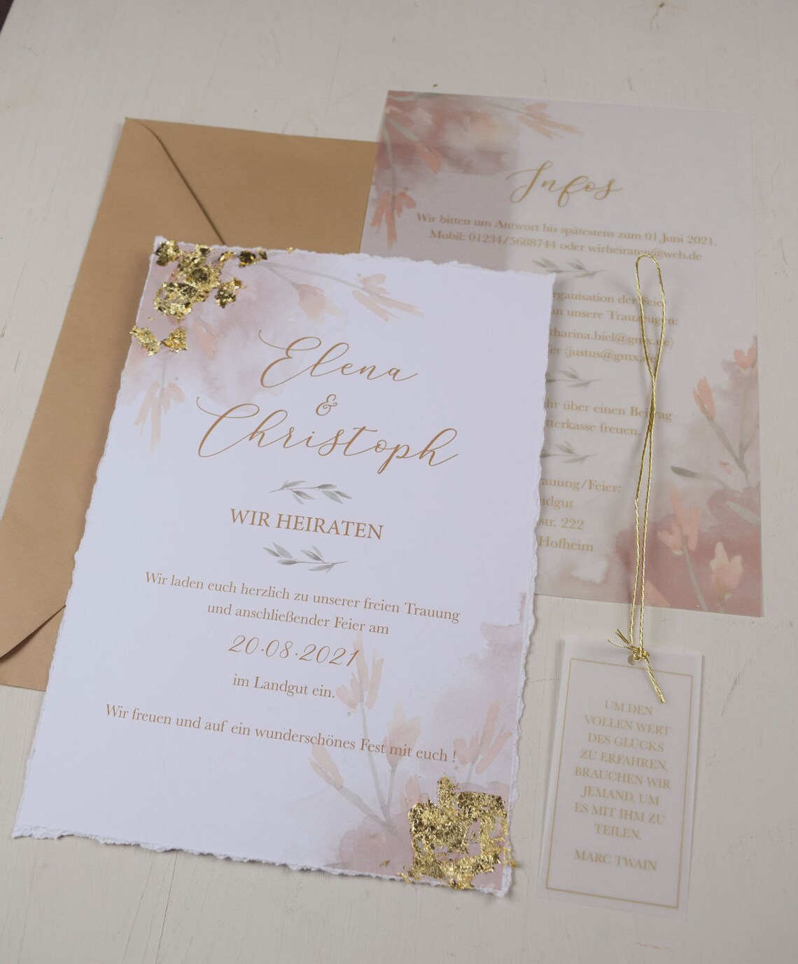 Hochzeitseinladung Peach & Gold A5 inkl Kuvert - Etsy.de