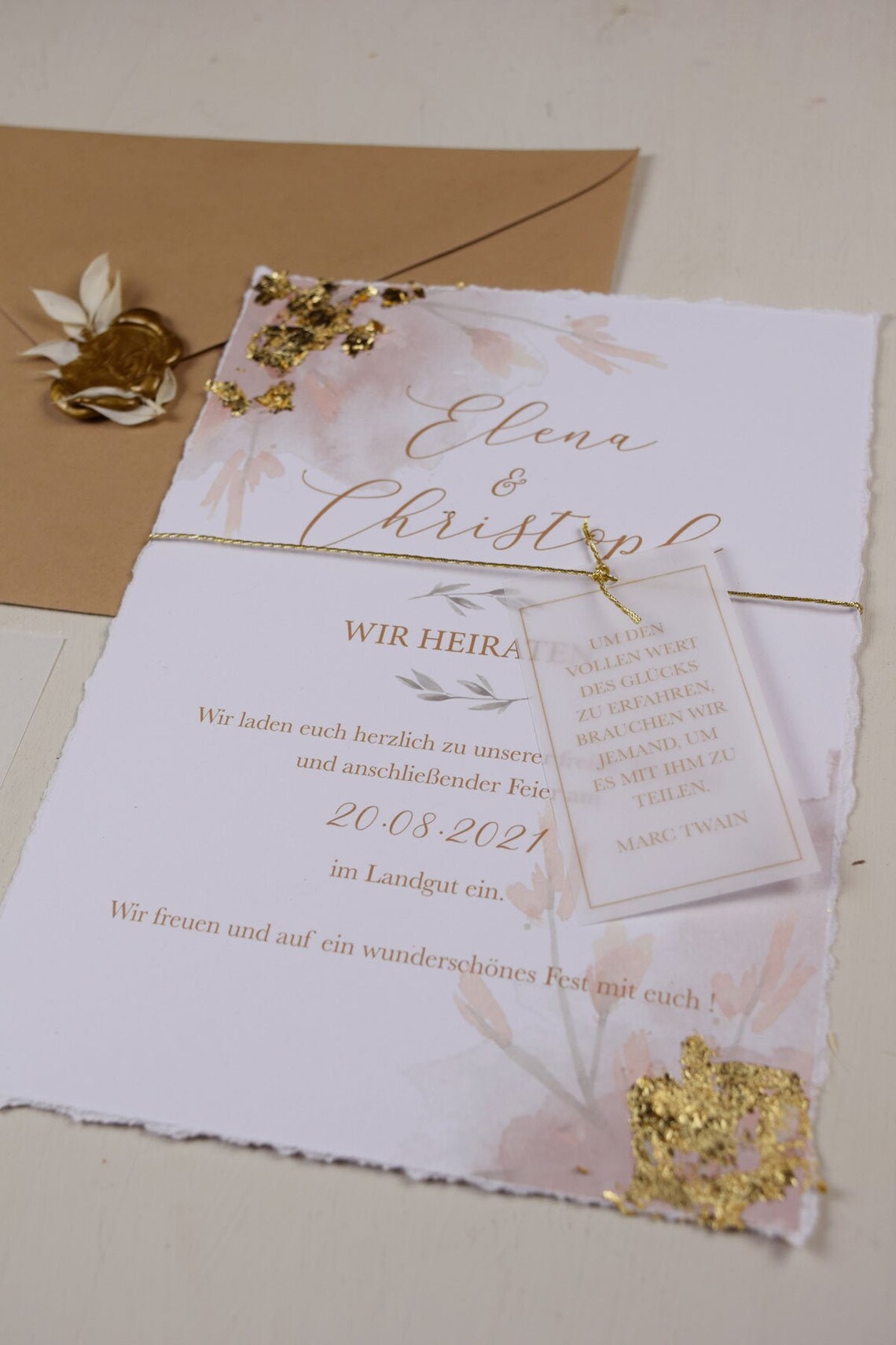 Hochzeitseinladung Peach & Gold A5 inkl Kuvert | Etsy