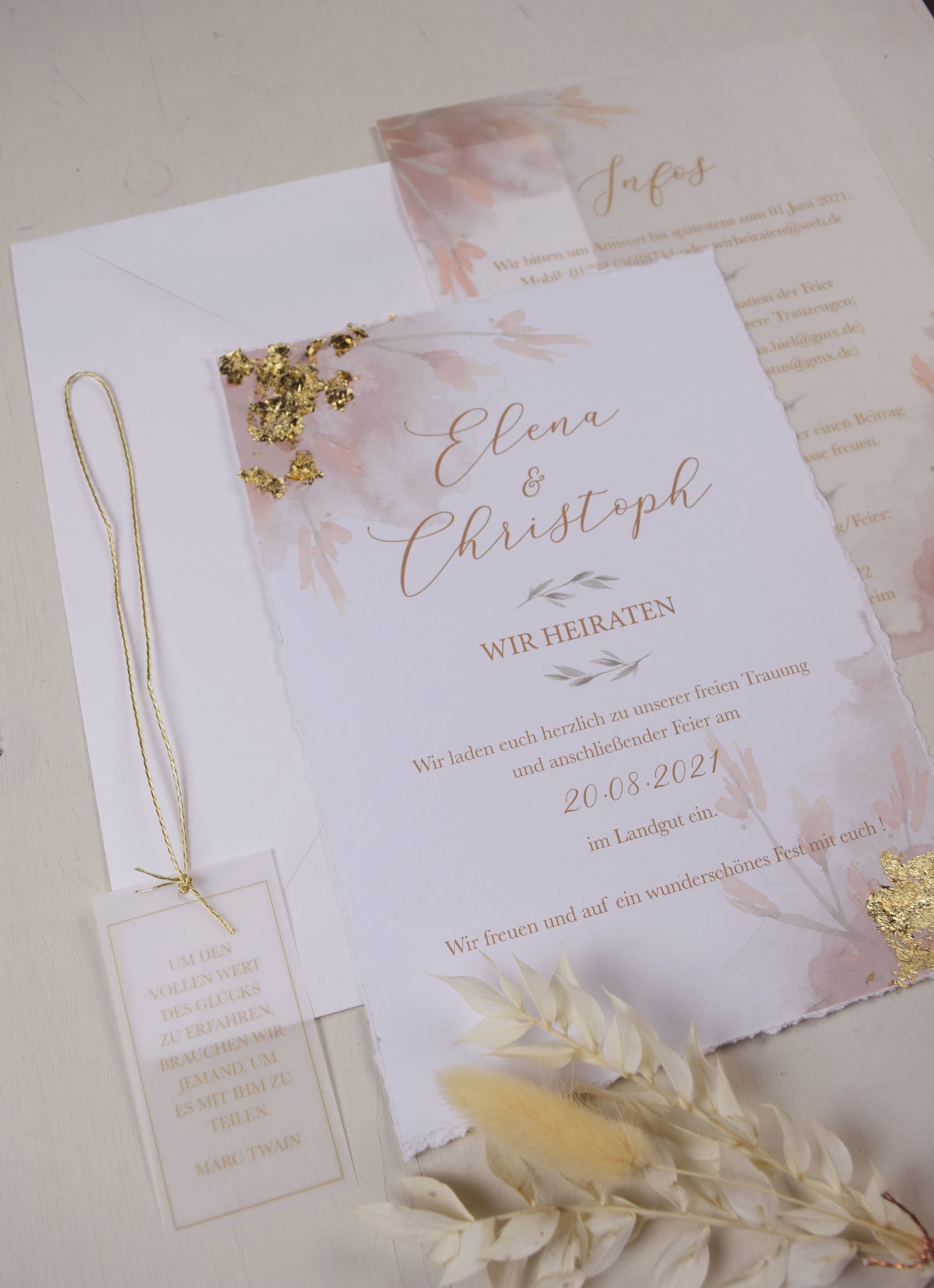 Hochzeitseinladung Peach & Gold A5 inkl Kuvert - Etsy.de