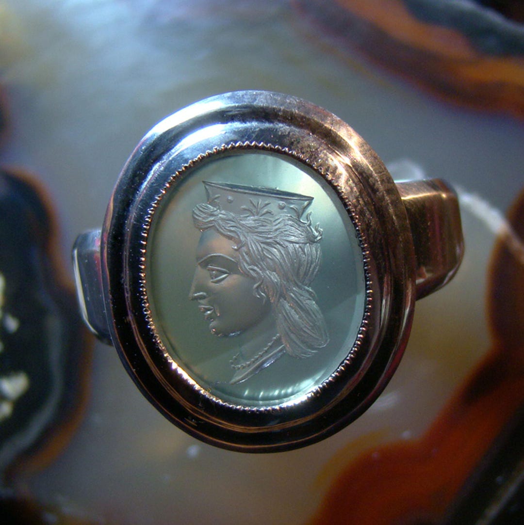 Unique Green Agate Intaglio Seal Ring Handmade With Tyche. - Etsy