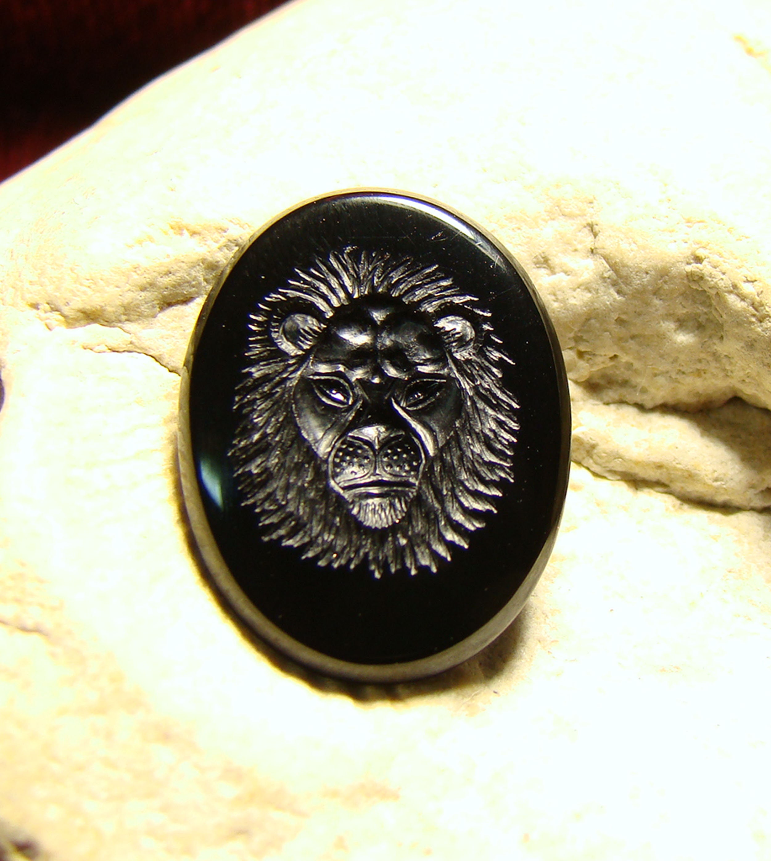 Intaglio Black Onyx Handmade Engraving. Lion. Unique. - Etsy UK
