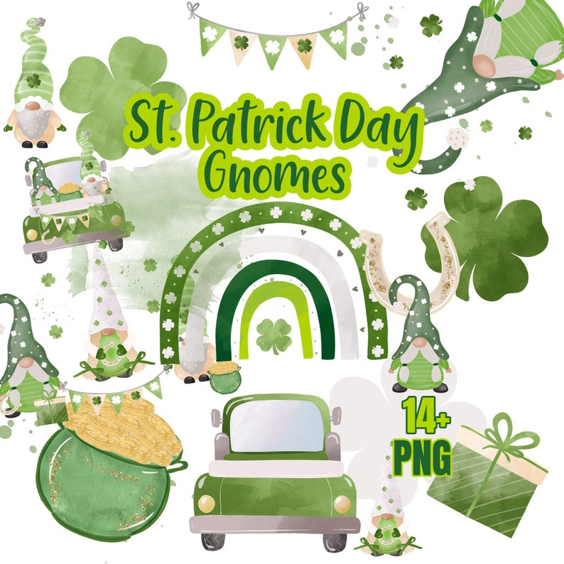 St. Patrick's Day Gnomes Clipart | Rainbows, Lucky Clovers (PNG ...