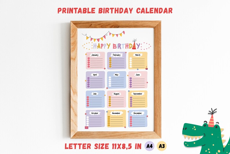 Printable Birthday Planner Wall Birthday Calendar Kids - Etsy