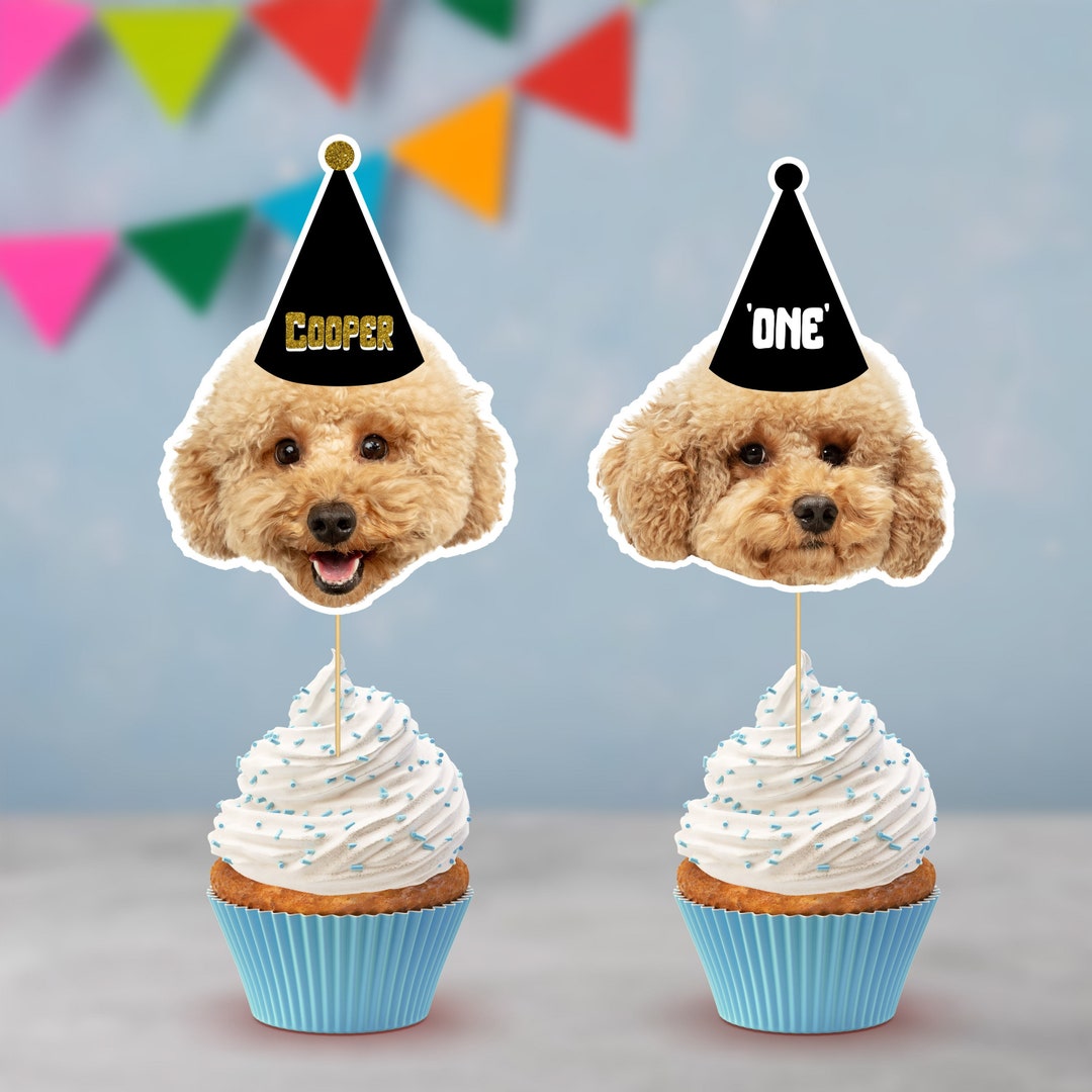 Custom Dog Photo Cupcake Toppers Pet Photo Cupcake Toppers Dog Birthday ...