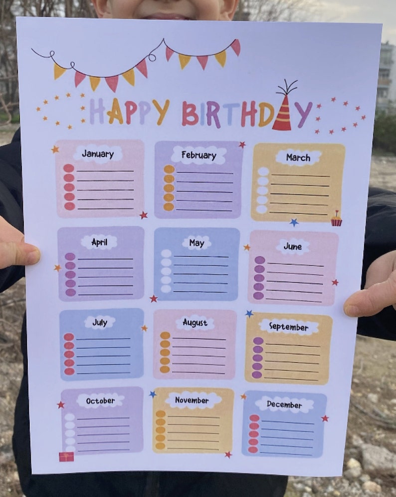 Printable Birthday Planner Wall Birthday Calendar Kids - Etsy