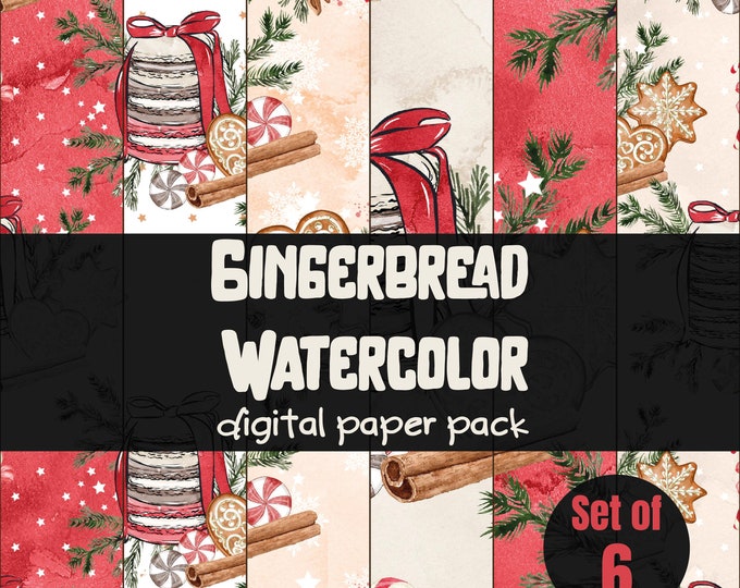Gingerbread Watercolor Digital Paper Pack, Christmas Pattern, Cute ...