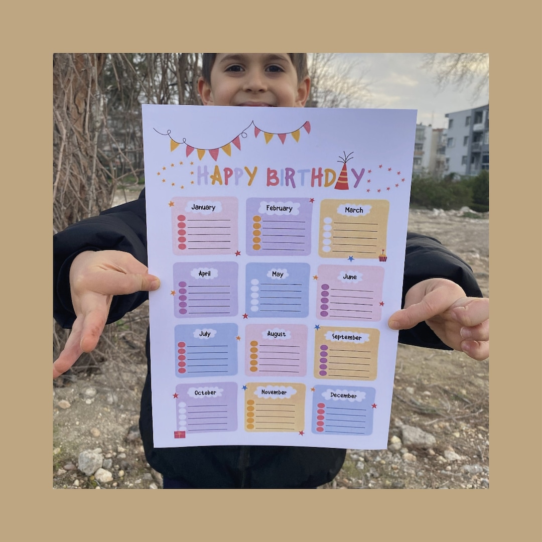 Printable Birthday Planner Wall Birthday Calendar Kids Happy Birthday ...