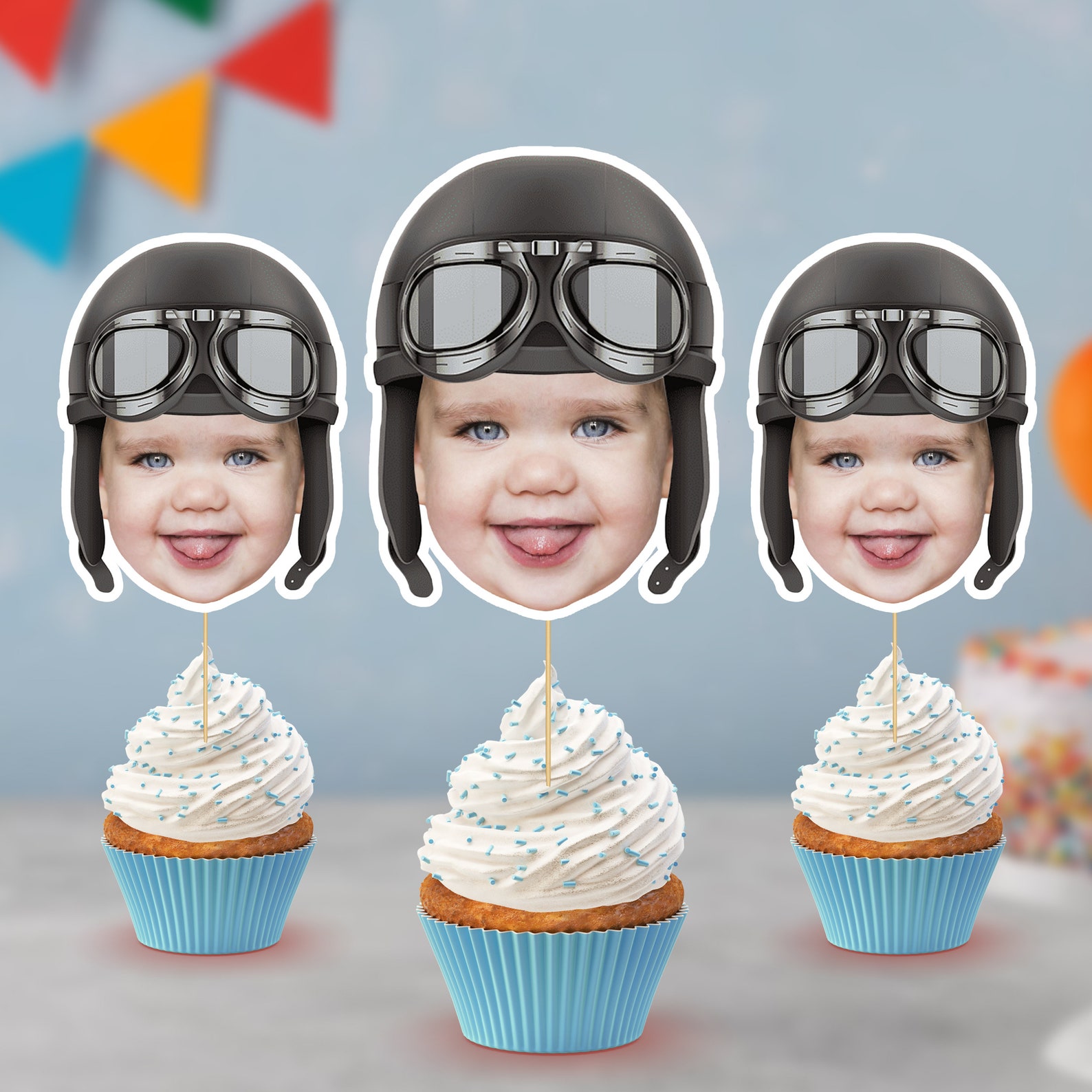 Personalized Pilot Cupcake Toppers | Airplane Birthday Decor (digital ...