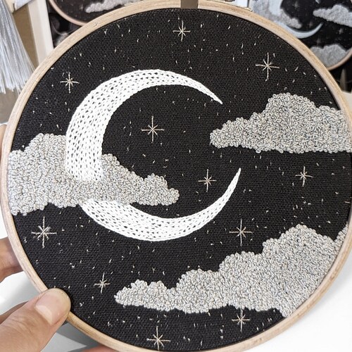 Moon and Stars Embroidery Kit for Beginners Modern Night Sky - Etsy