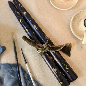 Hand Painted Taper Candle - Dark Blue With Gold Moon and Stars Design ...