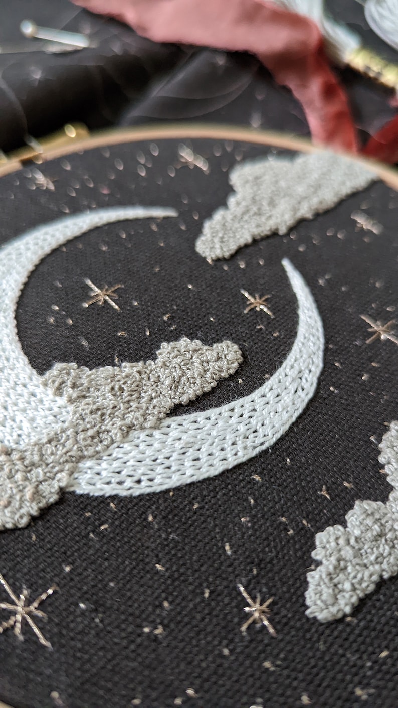 Moon and Stars Embroidery Kit for Beginners Modern Night Sky Design DIY ...
