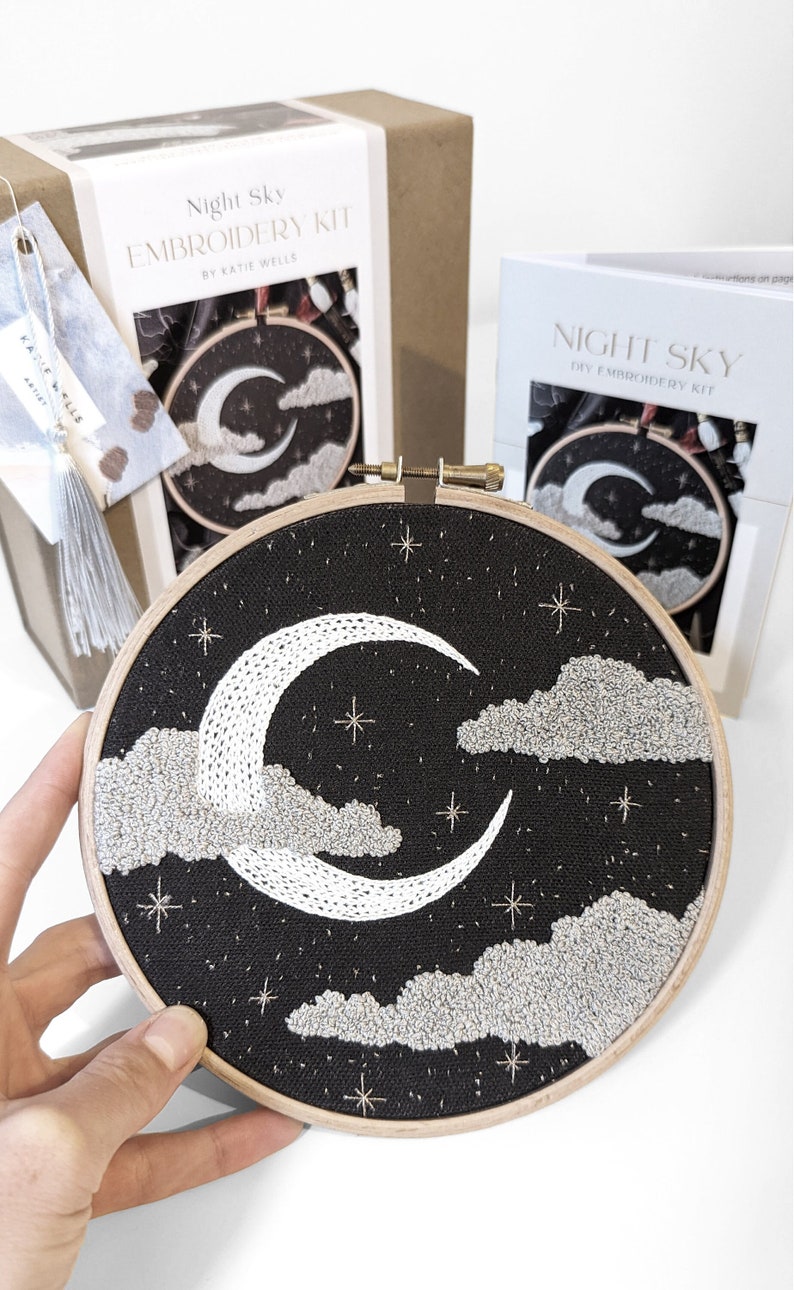 Moon and Stars Embroidery Kit for Beginners Modern Night Sky Design DIY ...