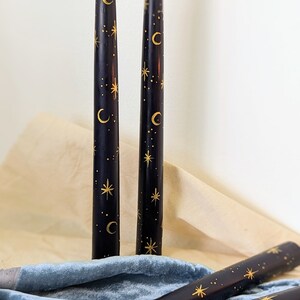 Hand Painted Taper Candle - Dark Blue With Gold Moon and Stars Design ...