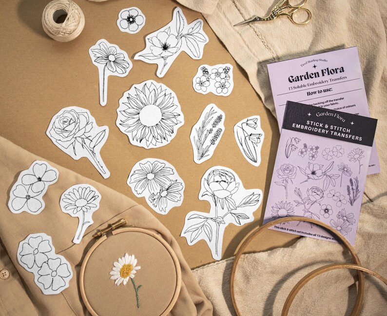 Stick and Stitch Dissolvable Embroidery Transfers Garden Floral Designs ...