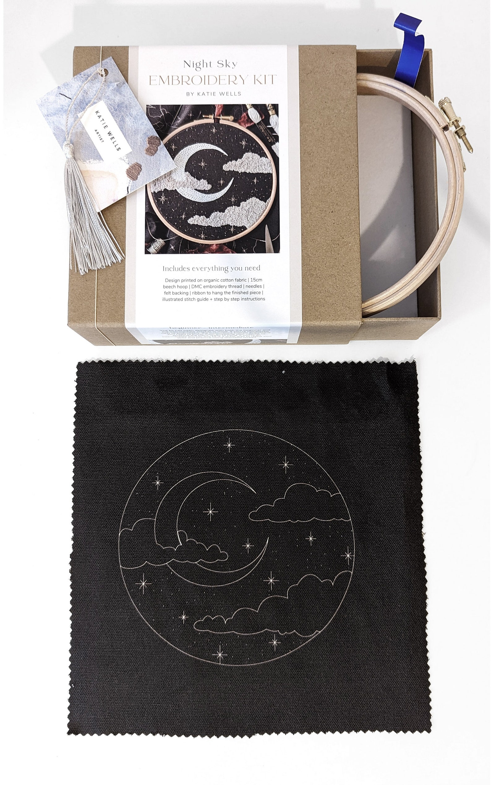 Moon and Stars Embroidery Kit for Beginners - Modern Night Sky Design ...