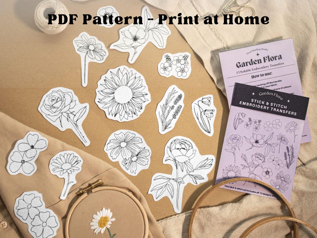 Embroidery PDF Pattern – Printable Stick & Stitch Flower Designs ...