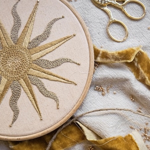 Golden Sun Embroidery Kit for Beginners - Modern Summer Solstice Design ...