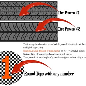 Edible Tire Tracks Cake Wraps/ Strips and Checkered Round Tops. Made ...