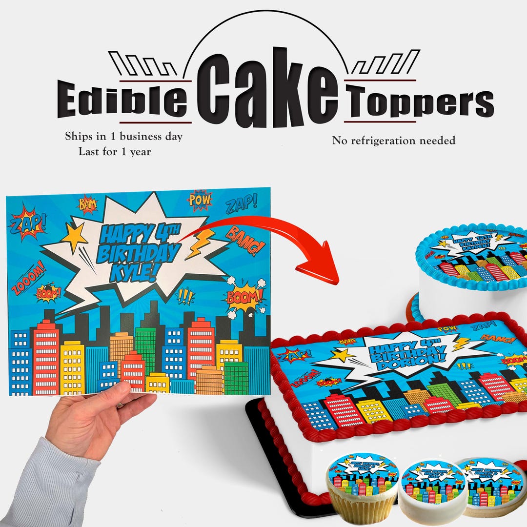 Comic Book Skyline Edible Birthday Cake Toppers! Picture Sugar Frosting ...