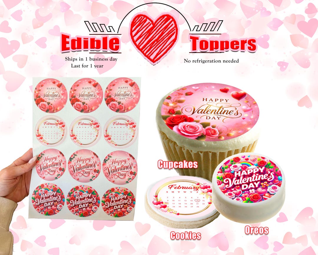 Edible Happy Valentine's Day Cupcake, Cookie and Oreo Toppers ...