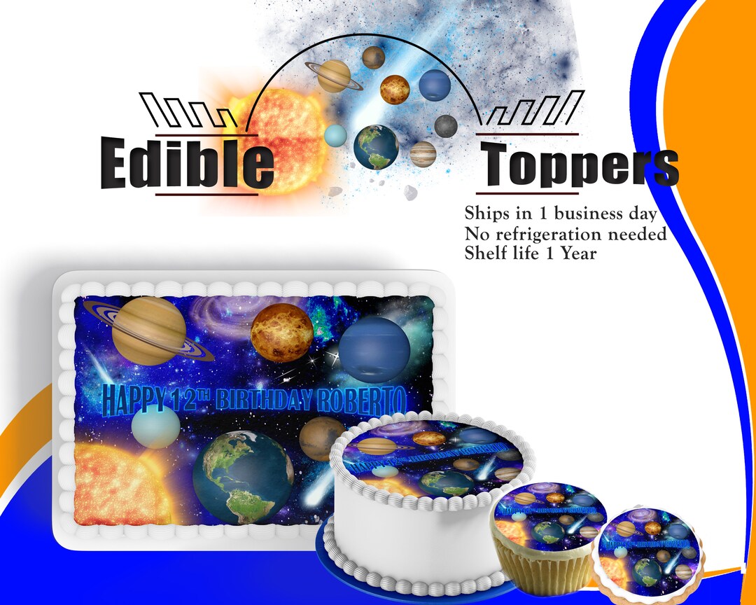 Custom Planet Solar System Galaxy Edible Birthday Toppers for Cakes ...