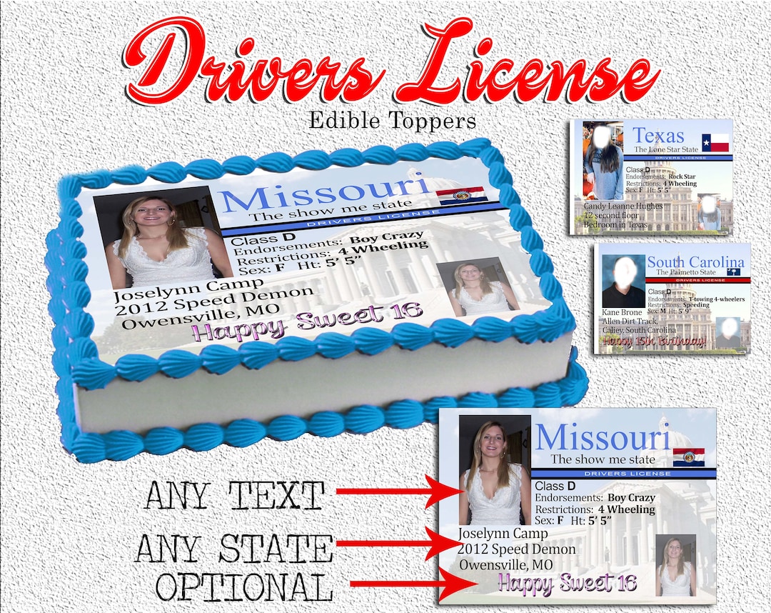 Any State - Sweet Sixteen Drivers License Birthday Edible Cake Toppers ...