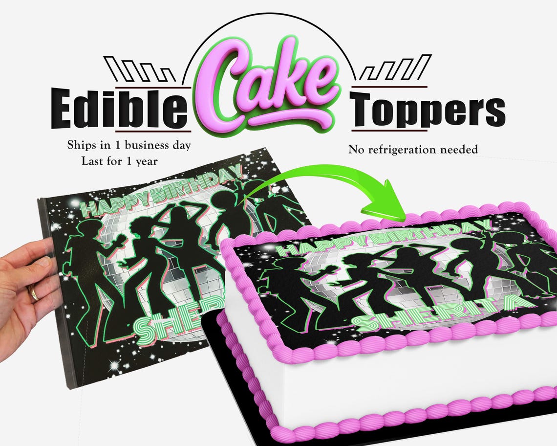Disco Birthday Cake Topper – Personalized 70s Edible Image , Custom ...