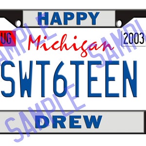 Custom Edible Sweet 16 License Plate Cake Topper Picture. Permit ...
