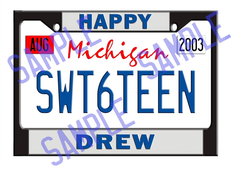 Custom Edible Sweet 16 License Plate Cake Topper Picture. Permit ...