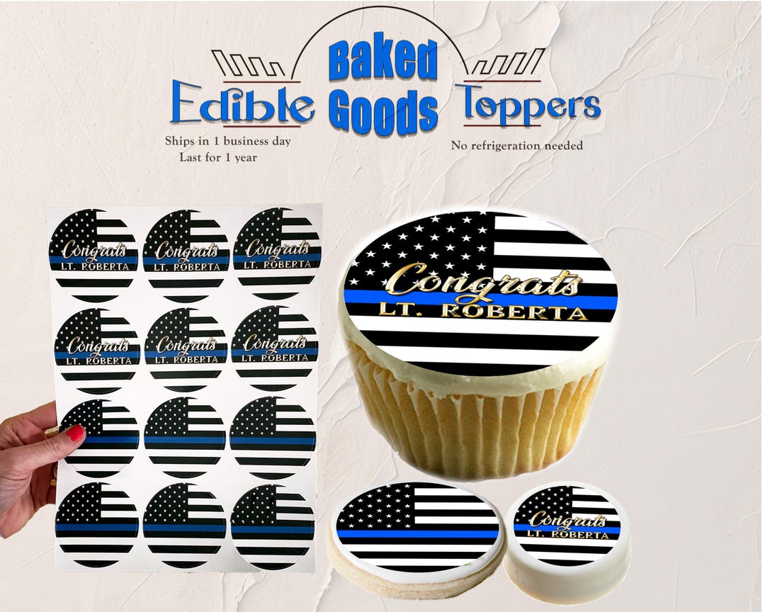 Personalized Thin Blue Line Flag Edible Toppers for Cupcakes, Cookies ...