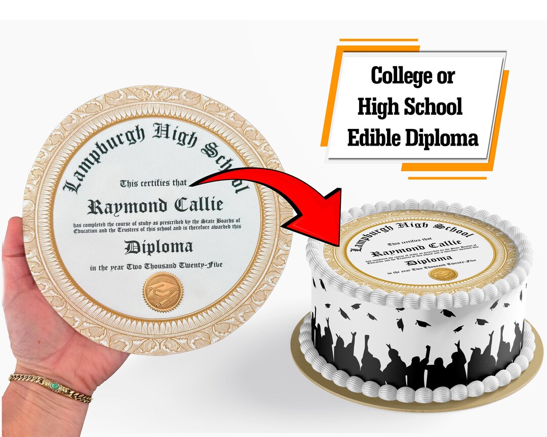 Custom 2026 Edible Round Diploma for Cakes. Frosting Paper, Sugar Paper ...