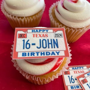 20 Custom License Plates Edible Images. Miniature Sweet 16 Cupcake ...