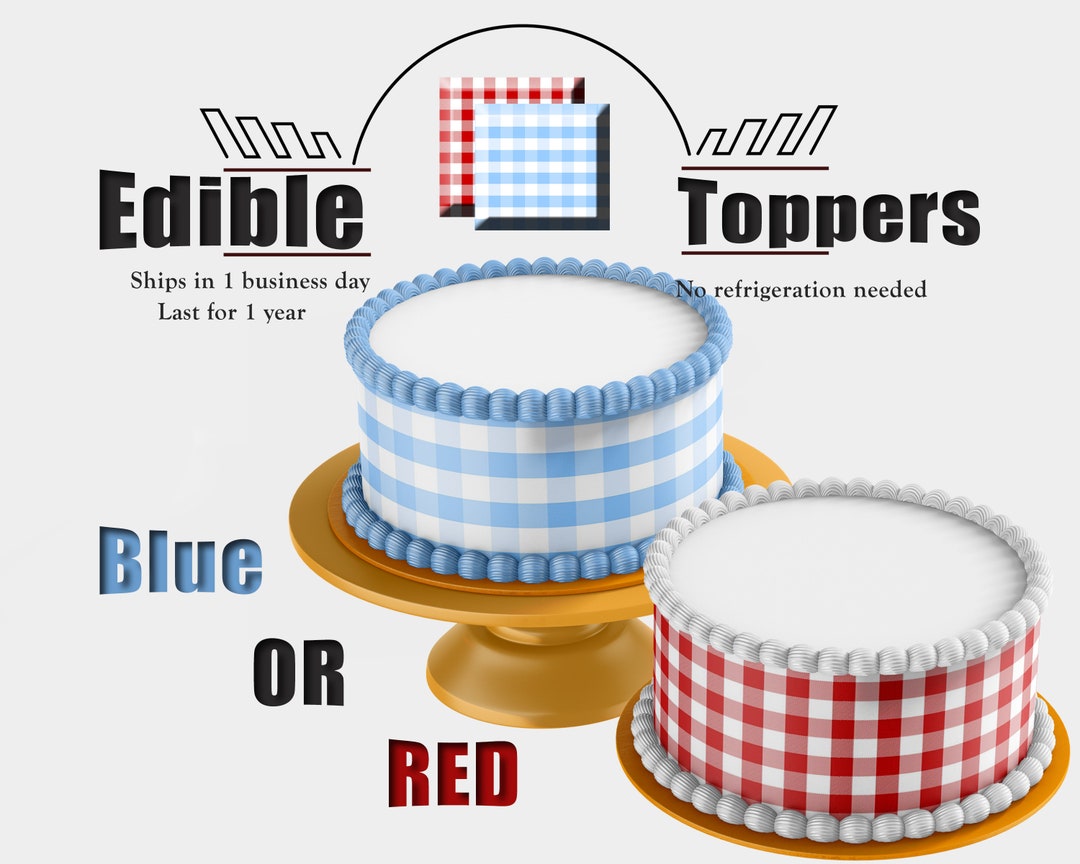 Edible Image Red or Blue Gingham Checkered Pattern for Cakes. These ...