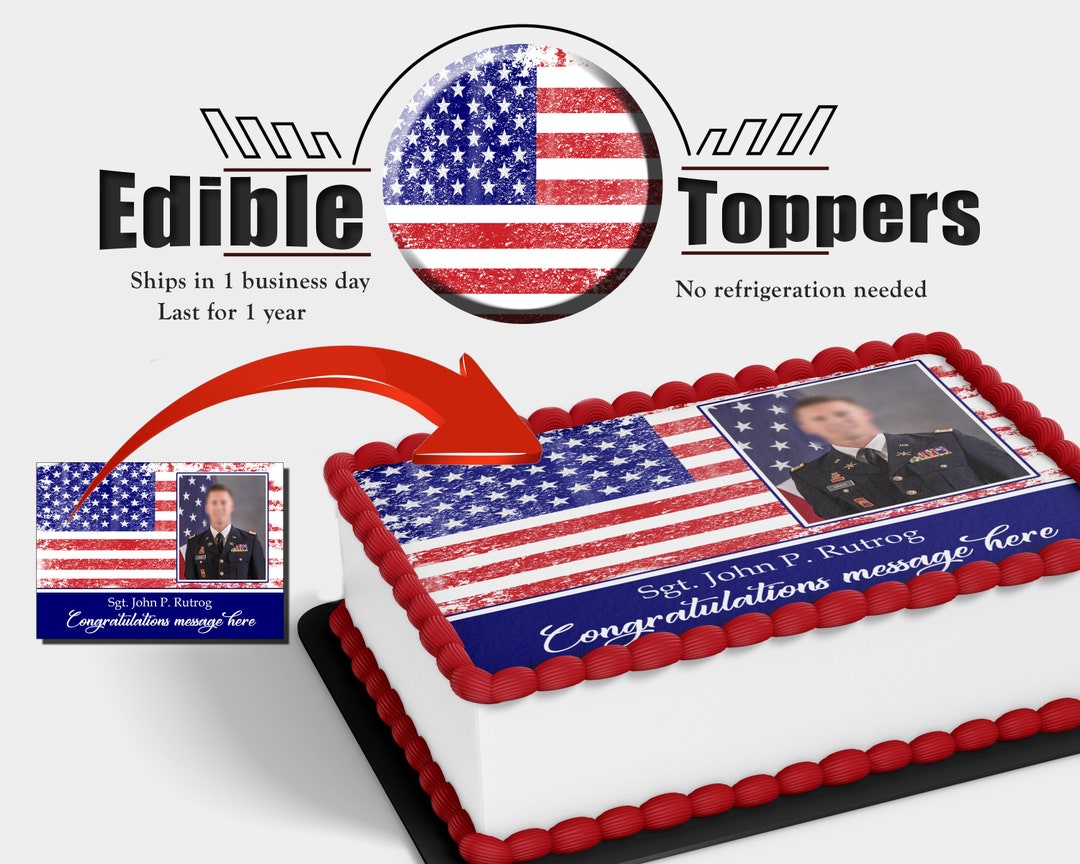 Custom American Flag Cake Topper Photo. Military Officer Promotion ...