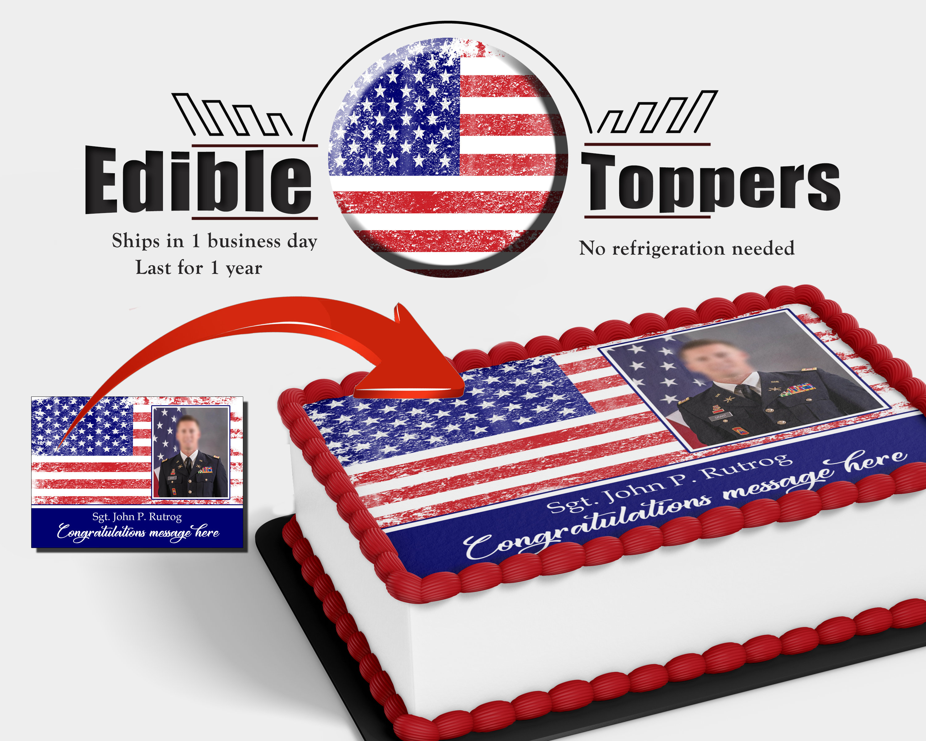 Custom American Flag Cake Topper Photo. Military Officer Promotion ...