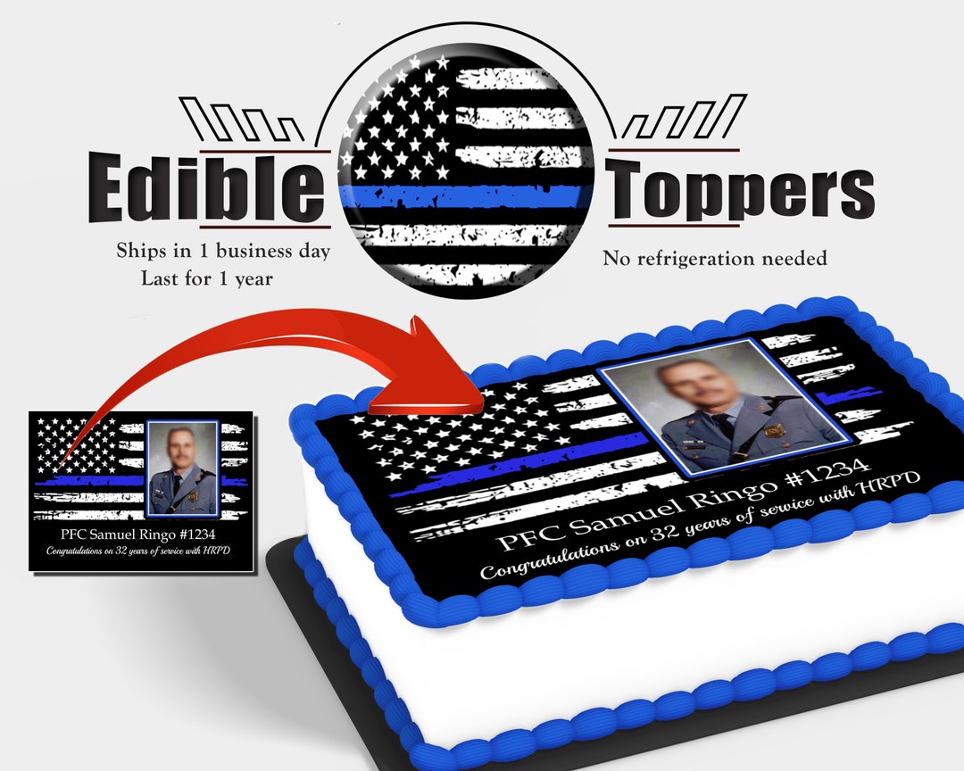 Custom Thin Blue Flag Cake Topper Photo. Police Officer Promotion ...