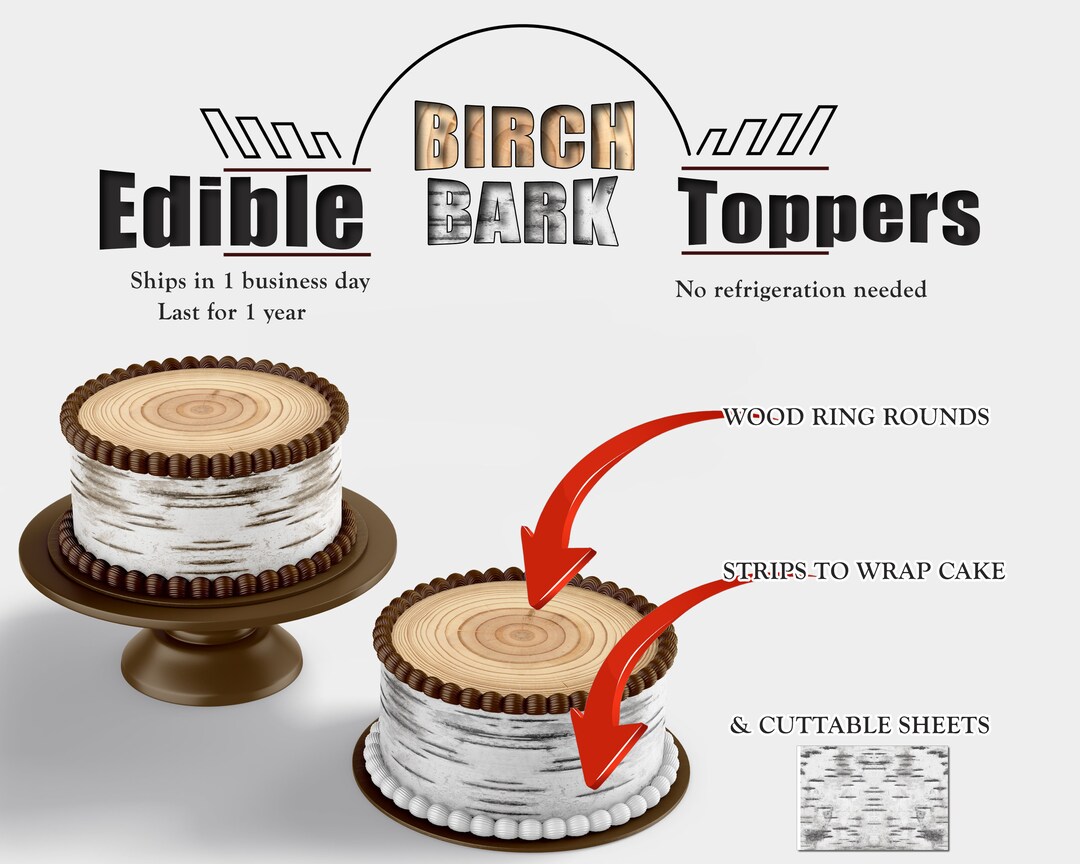 Edible Image Birch Tree Bark Cake Strips and Wood Rings Sheets ...