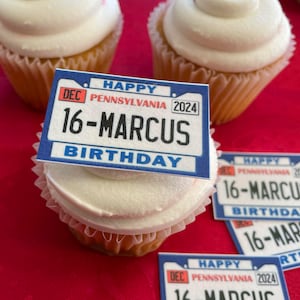 20 Custom License Plates Edible Images. Miniature Sweet 16 Cupcake ...