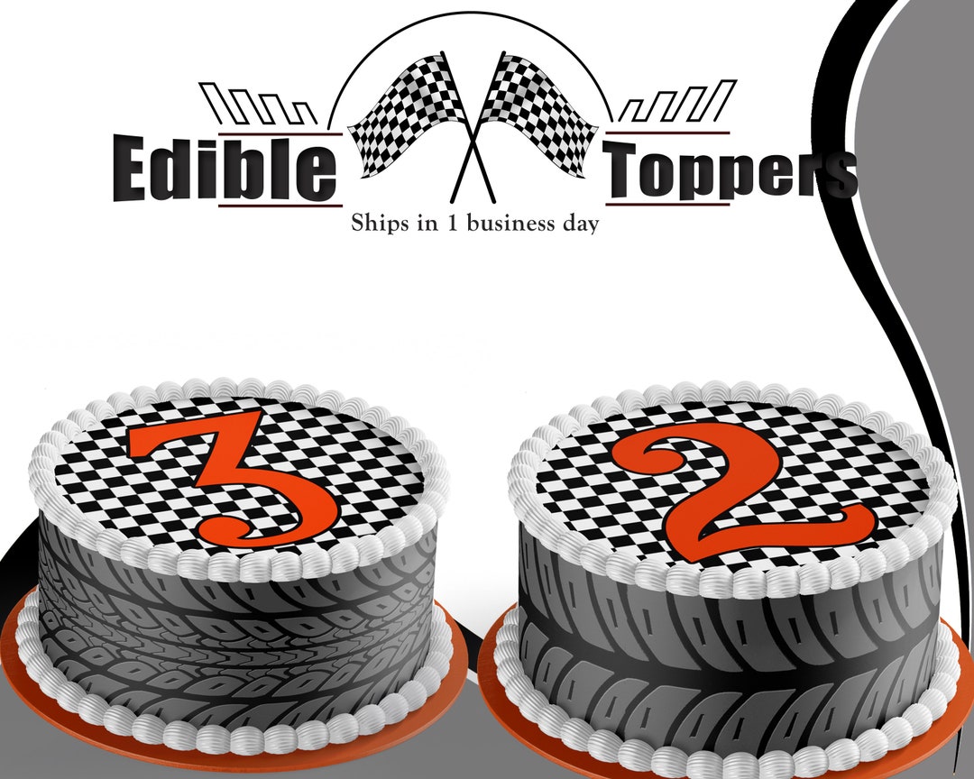 Edible Tire Tracks Cake Wraps/ Strips and Checkered Round Tops. Made ...