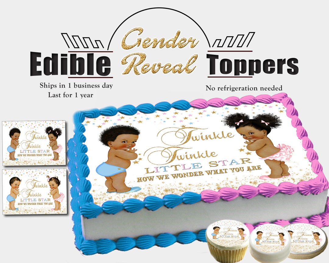 Twinkle Twinkle Little Star Gender Reveal Edible Topper for Cakes ...