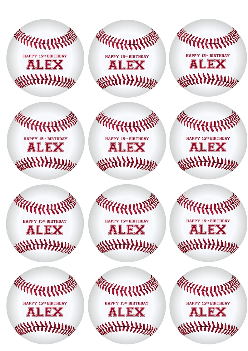 Edible Custom Baseball Birthday Cake, Cookies and Cupcake Toppers ...