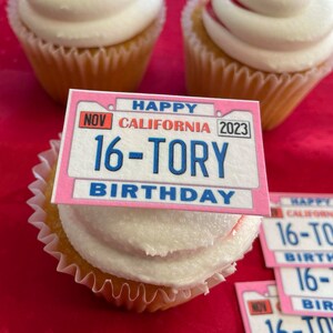 20 Custom License Plates Edible Images. Miniature Sweet 16 Cupcake ...