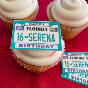 20 Custom License Plates Edible Images. Miniature Sweet 16 Cupcake ...