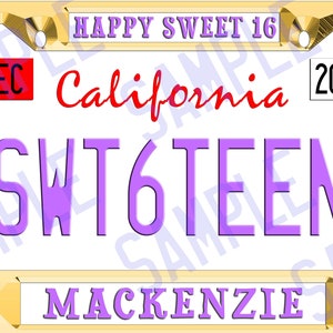 Custom Sweet 16 License Plate Cake Topper. License, Permit Driver ...