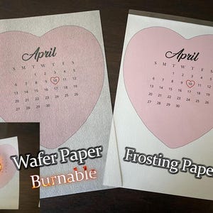 2026 Calendar Edible Heart Shaped Cake Topper. Birthdays, Anniversary ...