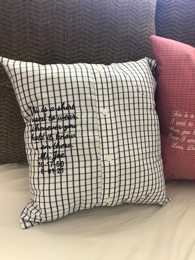 Keepsake Memory Pillow: Custom Shirt Remembrance Pillow With Embroidery ...