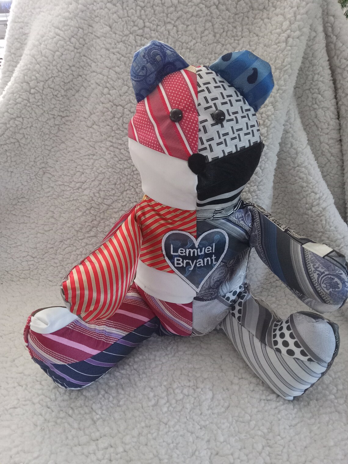 Memory Necktie Bear: Handmade Keepsake Tie Bear With Embroidery Patch ...
