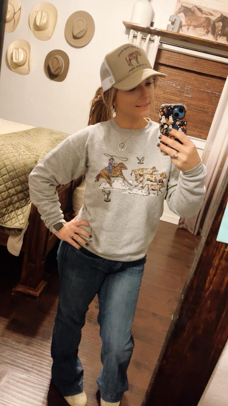 Steer Chasing Crew Neck | Cowboy Print| Western Hoodie| Comfort Wear ...