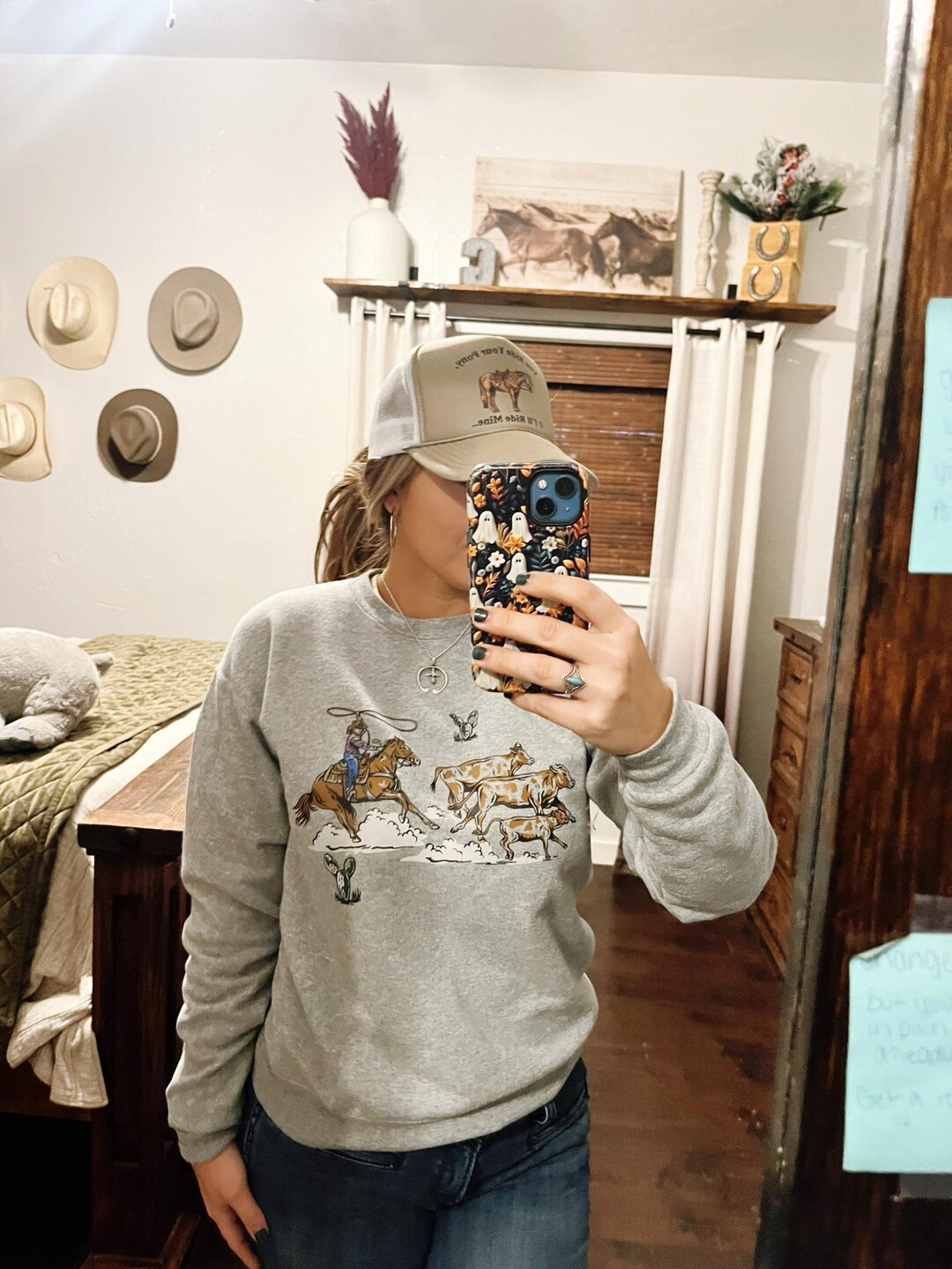 Steer Chasing Crew Neck | Cowboy Print| Western Hoodie| Comfort Wear ...