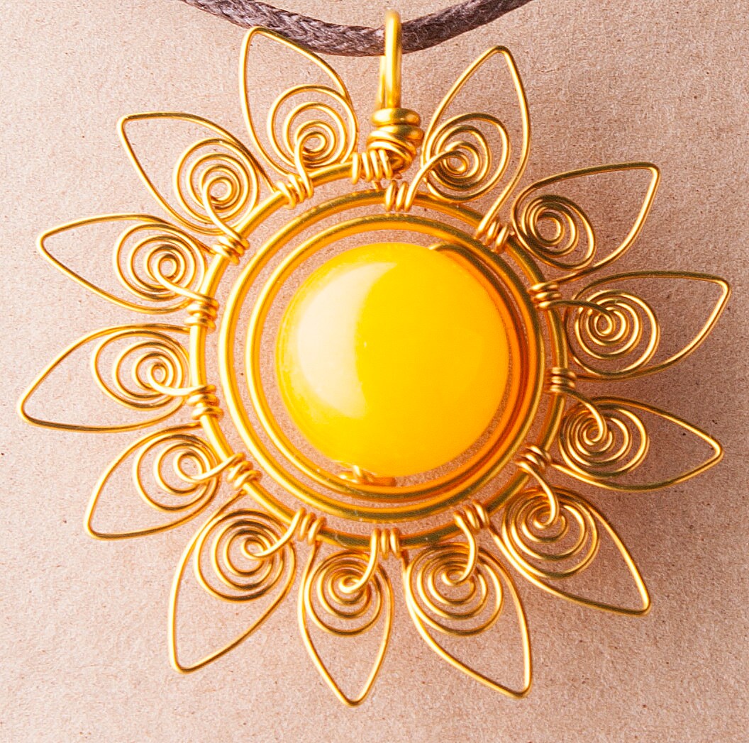 Sun Necklace, Sun Pendant, Mandala Sun Jewelry, Golden Color Necklace ...